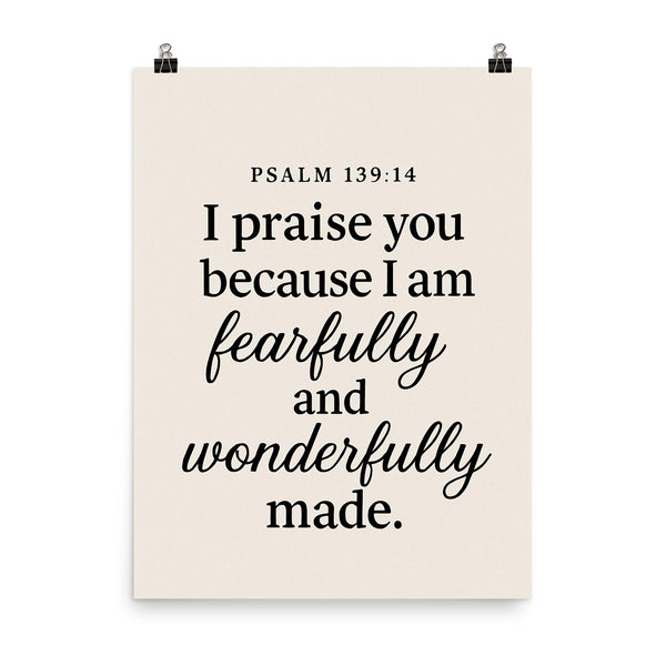 Psalm 139:14 Wall Art Poster Fearfully and Wonderfully Made Christian ...