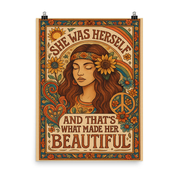 Boho Chic Hippie Wall Art Poster Print She Was Herself Inspirational F ...